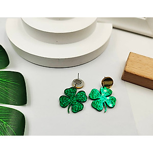 St. Patrick's Day Earrings for Women,Irish Shamrock Acrylic Dangle Earrings, Green Hat Clover Horseshoe Drop Earrings for Irish Festival (A)
