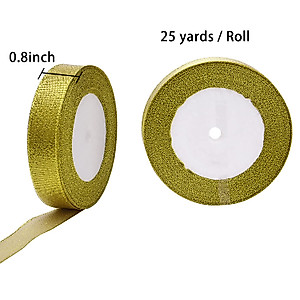 Livder 3 Rolls 75 Yards in Total Metallic Glitter Ribbon for Gift Wrapping Birthday Holiday Graduation Party Decoration (Golden, Silvery, Silver-Black)