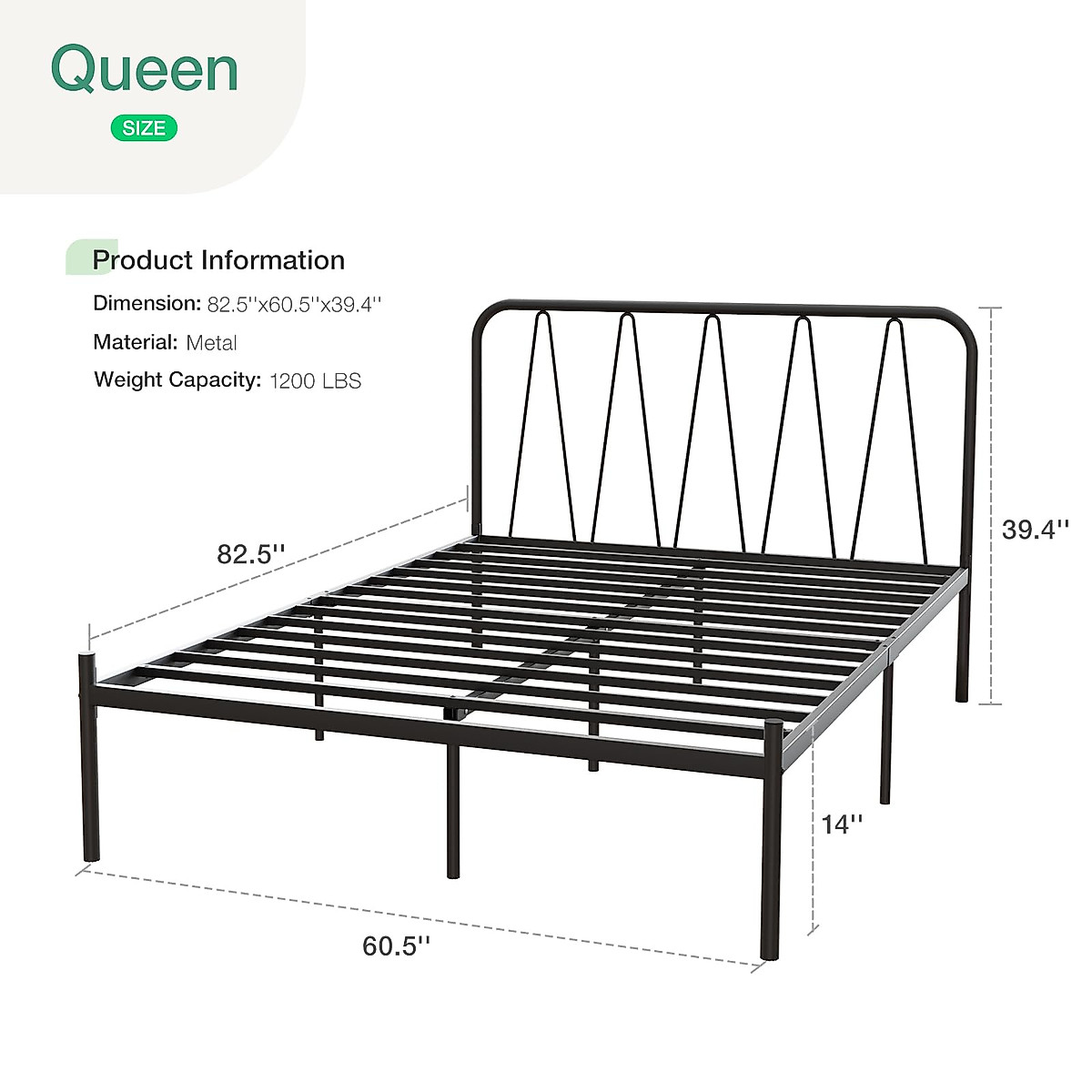 Novilla Queen Bed Frame with Headboard - 14 Inch Modern Matte Black Metal Platform Bed Frame Heavy Duty Slats Support, No Box Spring Needed, Noise-Free