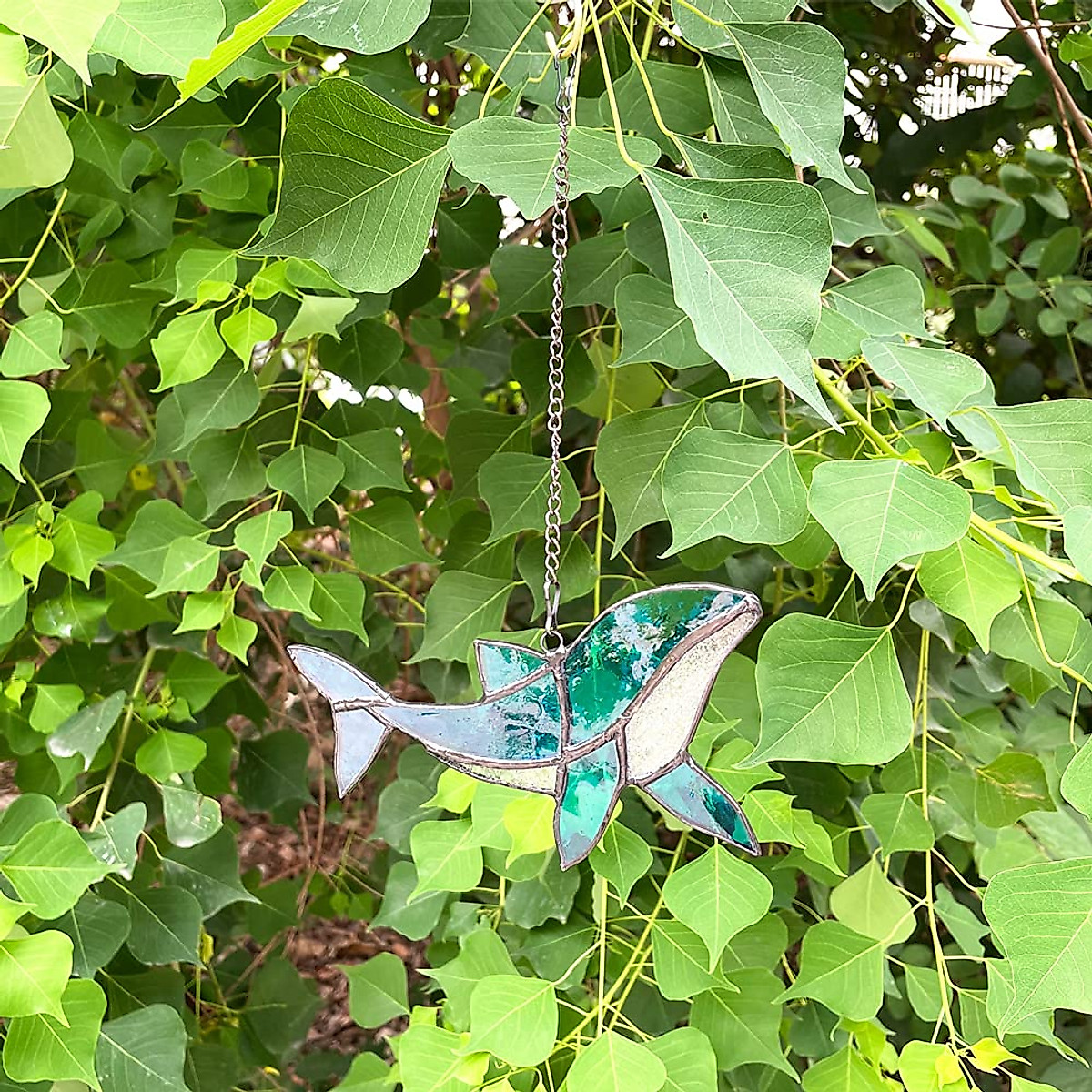 Mollytek Stained Glass Window Hangings Flying Dolphin Shaped Stained Glass Suncatcher Panel for Window Wall Patio Car Garden Haning Ornament with Chain,Home Decor Gifts for Mom, Dolphin Lovers