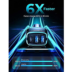 85w USB C Car Charger,WORDIMA USB Car Charger 3Port Fast Charger Cigarette Lighter USB Adapter Compatible with iPhone 14 13 12 Pro Max iPad Pro,Google Pixel,Oneplus,Samsung Galaxy S21,MacBook Pro Air