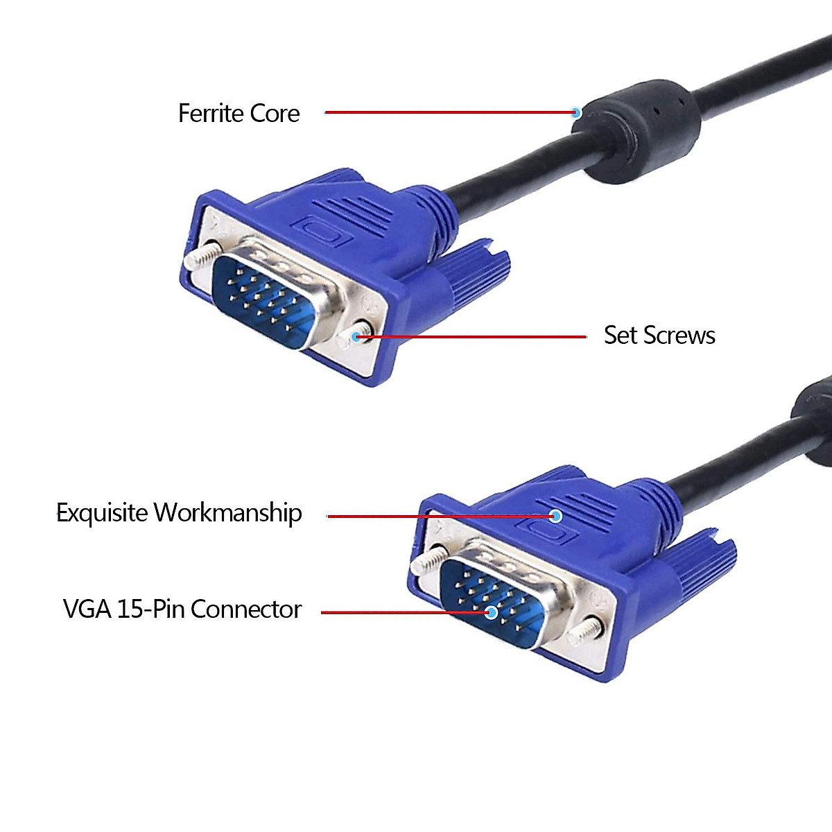 DaFuRui 3Pack VGA to VGA Cable，10Ft HD15 VGA Male to Male Cable for TV Computer VGA Monitor Cable with Blue Connector