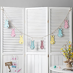 glitzhome 72''L Easter Metal Bunny Garland, Easter Wall Hanging Decor Jute Banner for Indoor Outdoor Mantle Door Festive Party Home School Decorations