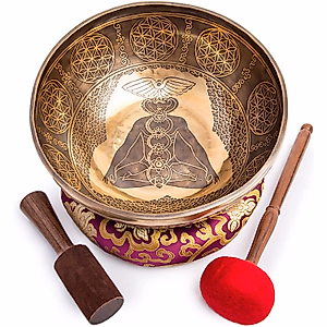 Large Tibetan Singing Bowl Set - Hand Carved 12" Master Healing Professional Grade For Sound Bath Chakra 7 Metal Meditation Yoga By Himalayan Bazaar
