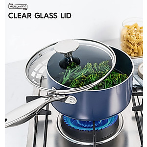 MICHELANGELO 1 Quart Saucepan with Lid, Nonstick Ceramic Sauce Pan with Stainless Steel Handle, 1 Qt Saucepan with Lid Oven Safe, Blue