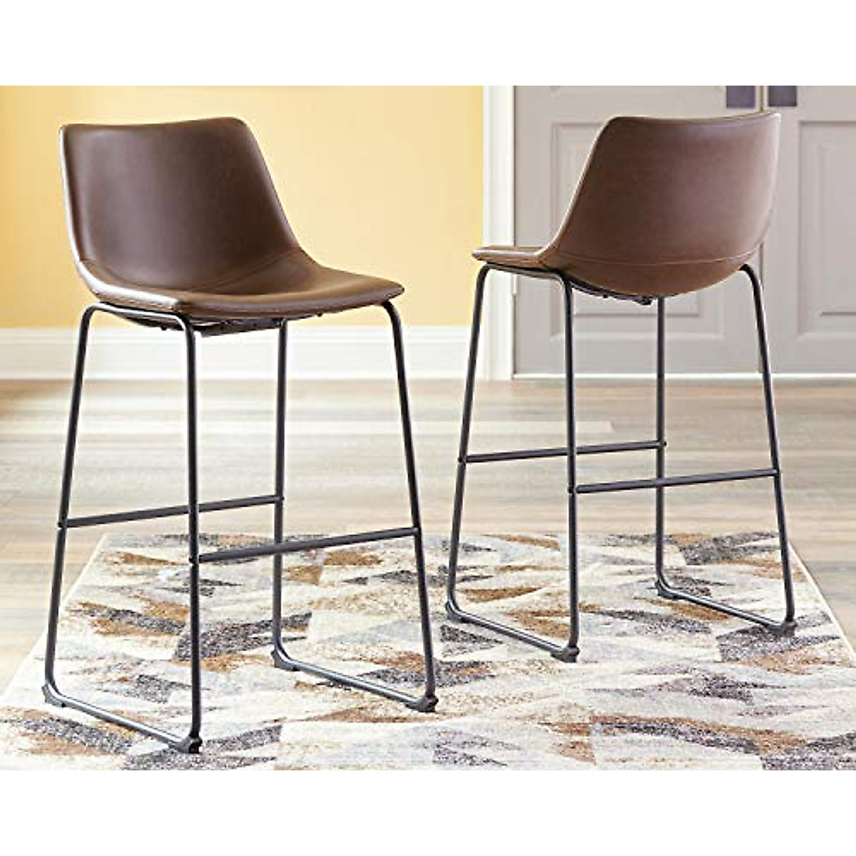 Signature Design by Ashley Centiar Urban Industrial 28.75" Pub Height Bucket Seat Barstool, 2 Count, Brown