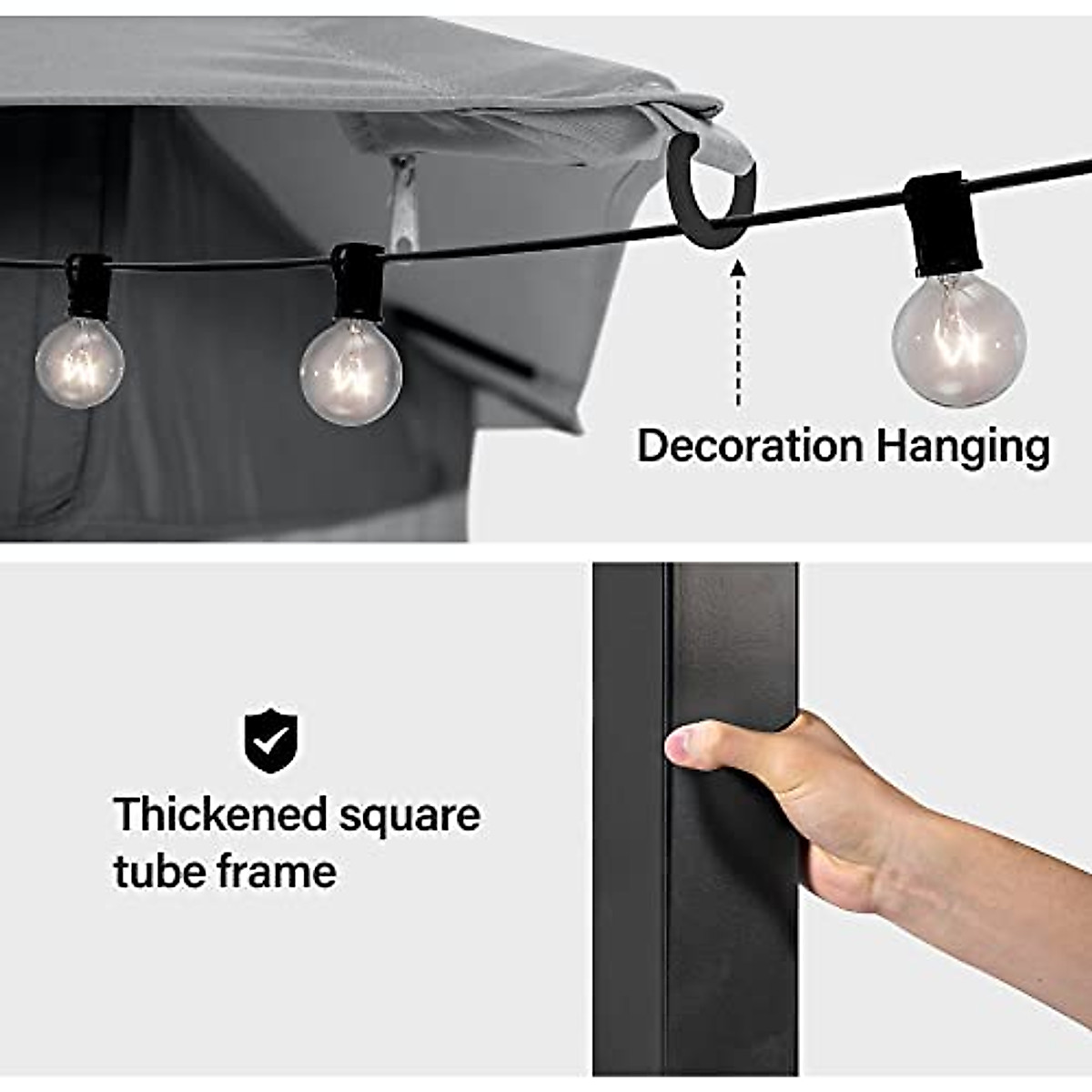 LAUSAINT HOME Outdoor Patio Gazebo 10'x13' with Expansion Bolts, Heavy Duty Party Tent & Shelter with Double Roofs, Mosquito Nettings and Privacy Screens for Backyard, Garden, Lawn, Smoke Grey
