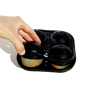 Rippl Ice Sphere Tray - Silicone Ice Tray with 4 Cavity Sphere Ice Cube Mold - Will Make Big Ice Spheres For Whiskey - In Black
