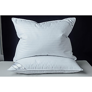 Eastwarmth Goose Down Feather Soft Pillows One Pack 100% Cotton Supportive Bed Pillow Stripe White Color Standard Size 20x26 inch
