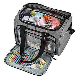 Kani Knitting Bag, Knitting Wool Yarn Tote Storage Bag with Shoulder Strap and Inner Divider for Wool, Needles, Yarn, Crochet Hooks, Knitting and Accessories Storage, No Accessories Included (Grey)