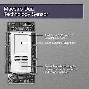 Lutron MS-A102-WH Maestro Dual Tech Occupancy Sensor Switch, no neutral required, 6 Amp Single-Pole, White