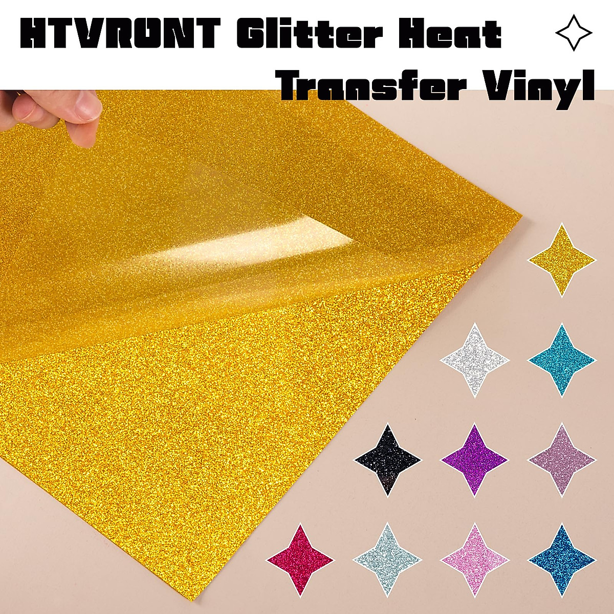 HTVRONT Glitter Heat Transfer Vinyl Bundle - 15 Pack 12" x 10" HTV Sheets Glitter HTV Vinyl for T-shirts, Glitter Iron on Vinyl for Cricut - Easy to Cut & Weed
