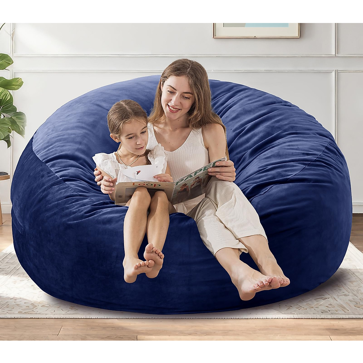 [Removable Outer Cover] Large Bean Bag Chair, 3 ft Bean Bag Chairs for Adults/Kids with Filling,Soft Memory Foam Bean Bag with Filler Included,Machine Washable - 3 Foot,Dark Blue