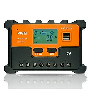 POWLSOJX 80A PWM 48V Solar Charge Controllers with Multi-Protection & LCD Display & 5V USB Output Solar Panel Charger with Temp Sensor (12/24/48V 80A)