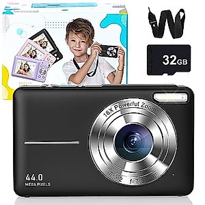 Zostuic Black Pocket Digital Camera for Photography and Video with 32G SD Card and Rechargeable Battery, Small Camera for Kids Teens Boys Girls Seniors Birthday Festival Daily Gift