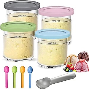 AFINSEA Creami Pints and Lids for Ninja,4 pack Creamy Icecream Containers Cups Jars Tubs Canisters Set,Smoothie Pot Compatible with NC299AMZ & NC300s Series Creamer Ice Cream Maker Machine