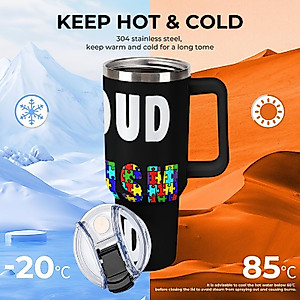 Proud Autism Dad Autism Awareness 40 Oz Tumbler with Handle And Straw Lid,Insulated Reusable Stainless Steel Travel Glass Mug 40 Ounces