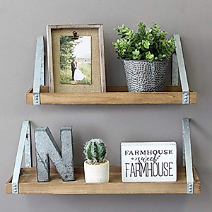 Stratton Home Decor Wood & Metal (Set of 2) Shelves, 20.08 W X 7.28 D X 7.87 H, Wood, Galvanized