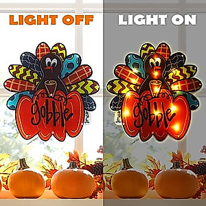Roseeyo Lighted Thanksgiving Window Decorations, 15.7" Light up Autumn Turkey Window Lights Window Silhouette Sign for Fall Harvest Thanksgiving Decor with 12 LEDs