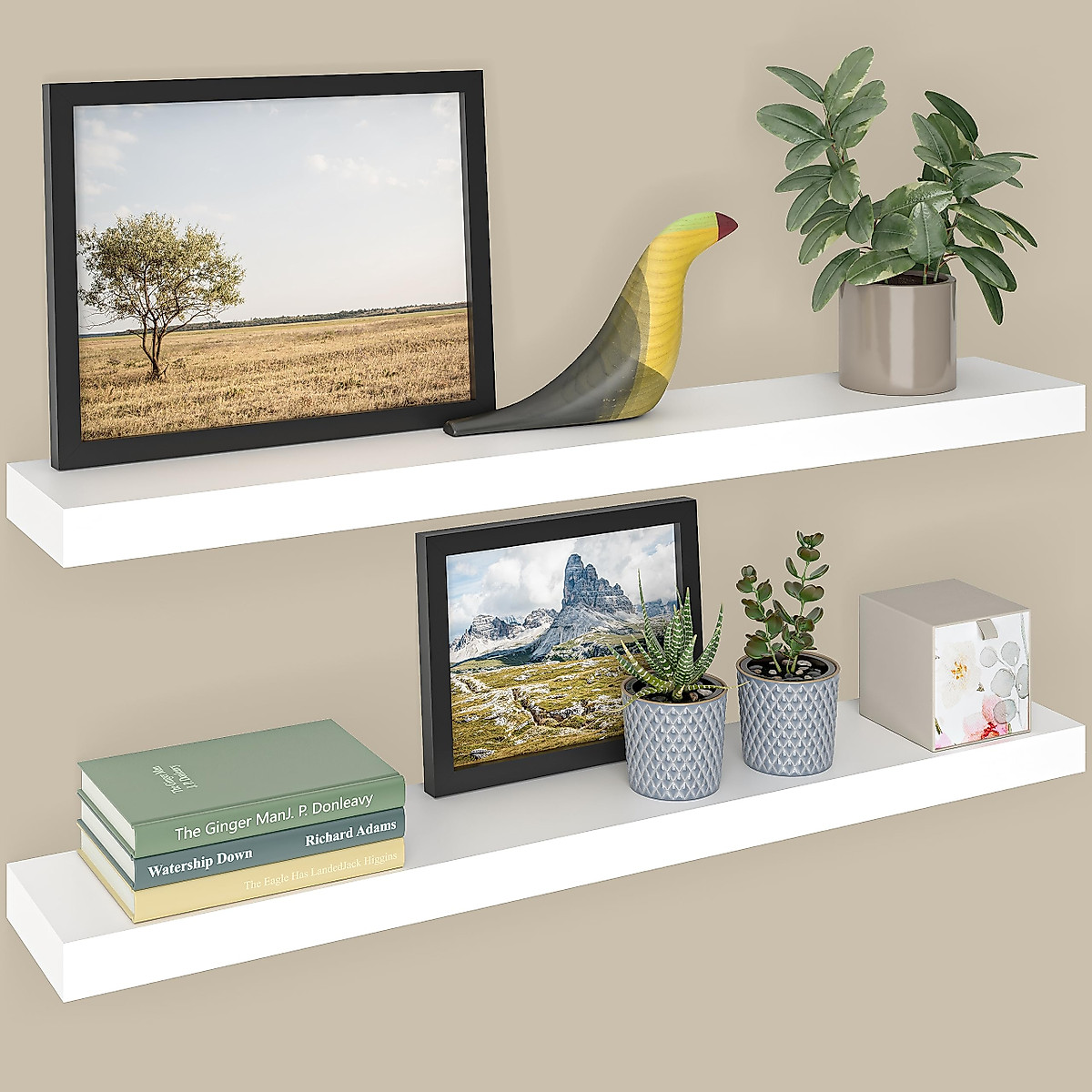 Ballucci Floating Shelves, 36" Wood Wall Shelf Set of 2, with Invisible Brackets for Bathroom, Living Room, Bedroom, Kitchen, Nursery, 6" Deep, White