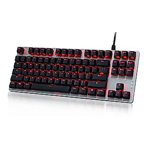 Fuhlen G87 Mechanical Keyboard 87 Keys - Linear & Clicky Cherry MX Black Switches - Red Backlight - 100% Anti-Ghosting for PC Laptop (Black), Grey