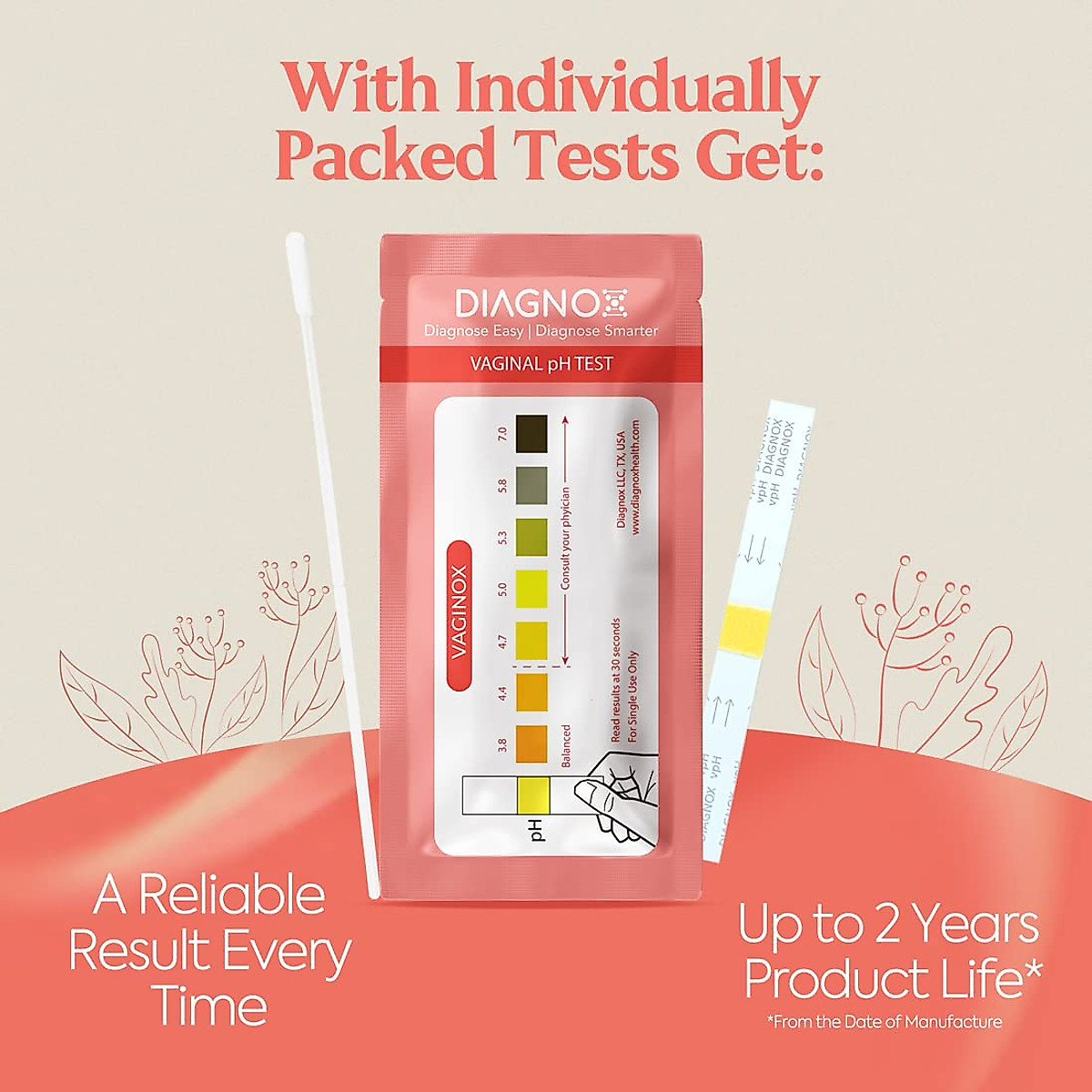 Vaginal PH Test Kit with Sterile Swabs and eBook - Vaginal PH Balance and Yeast Infection Test - Individually Packed BV Test Strips for Women - FSA HSA Approved Feminine PH Test Strips (10)