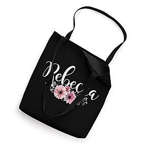 Rebecca Name Personalized Floral Pink Black Women Girls Gift Tote Bag