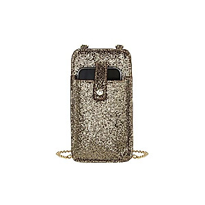 Olivia Miller Women’s Fashion PU Vegan Leather Glitter Gold Cell Phone Crossbody Mini Bag Everyday Casual Evening Purse Handbag