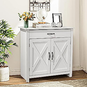 AVAWING Kitchen Sideboard Buffet Cabinet, Modern Farmhouse Kitchen Storage Cabinet with Drawer and Adjustable Shelf, Coffee Bar Cabinet for Kitchen, Dining Room, Bathroom, Entryway, White