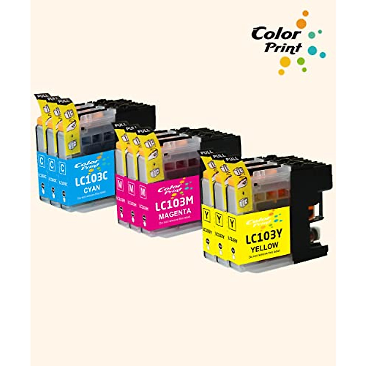 ColorPrint Compatible Ink Cartridge Replacement for Brother LC103 LC103XL LC101 Used for MFC-J870DW MFC-J470DW MFC-J450DW MFC-J4310DW J4410DW J6920DW J475DW Printer (3Cyan,3Magenta,3Yellow, 9-Pack)
