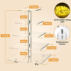 Antimbee 5 Tier Clear Acrylic Cupcake Stand with Gold LED Light String, Square Cup Cake Holder Tower Display