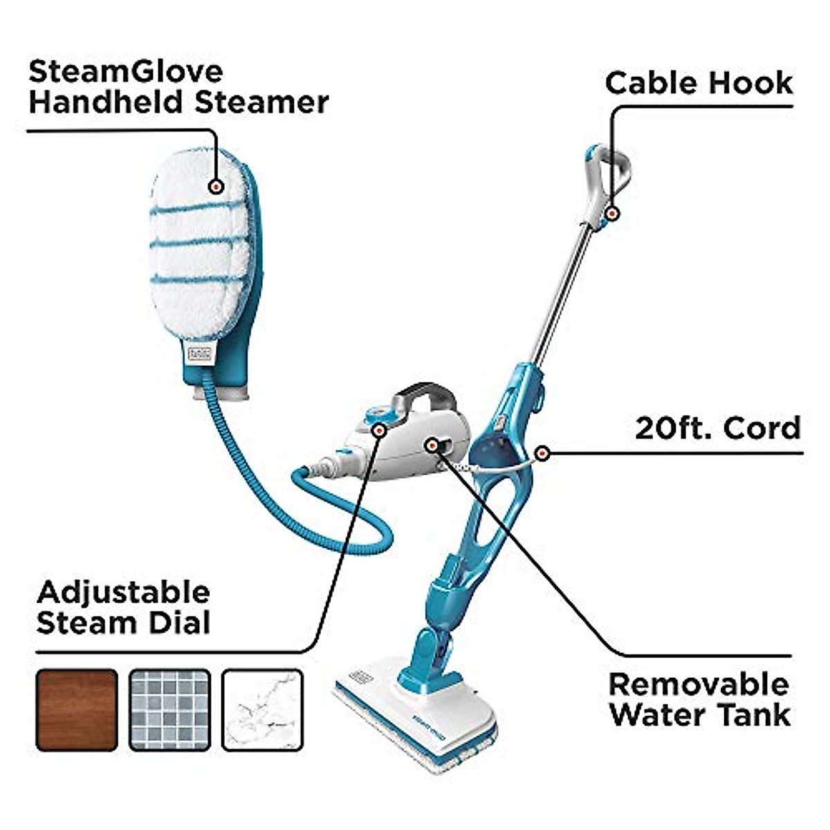 BLACK+DECKER HSMC1361SGP 7-in-1 STEAM MOP with SteamGlove Handheld Steamer