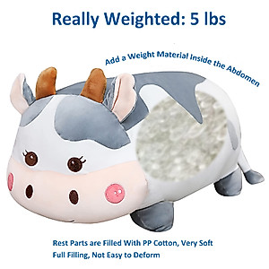 Litence Weighted Cow Stuffed Animals, 19.7in 5lbs Weighted Cow Plush Toy Soft Cow Plush Body Pillow Gifts for Boys Girls