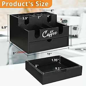 Disposable Coffee Cup Holder Dispenser with Drawer, 6 Compartments Coffee Bar Accessories Organizer for Cup Lid Sleeve Pods Syrup, Wood Coffee Station Organizer Paper Cup Dispenser