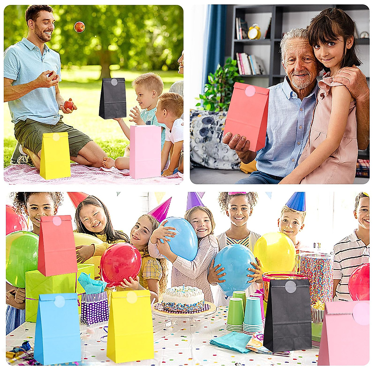 JOHOUSE 24PCS Party Favor Paper Bags, 8 Colors Gift Bags with Stickers Treat Bag Goody Bags for Wedding Birthday Baby Shower