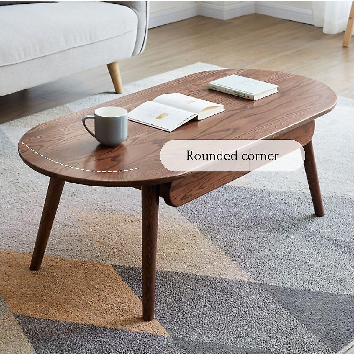 Vadisun Modern 100% FAS Oak Coffee Table - Unique Coffee Table & Space-Saving Wooden Coffee Table Easy Assembly (Walnut color with drawers)
