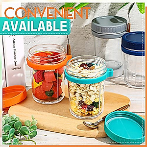 Inbagi 6 Sets Overnight Oats Jars with Lids and Spoons 12 oz Airtight Overnight Storage Containers with Measurement Marks Salad Jars for Cereal Milk Yogurt Vegetable Fruit, 6 Colors