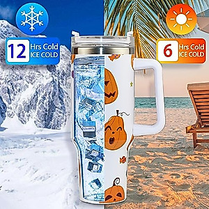 QEAGVJ Halloweeen 40oz Tumbler With Lid and Straw Stainless Steel 40oz Halloween Spooky Pumpkin Tumbler Cup with Handle,Halloween Tumbler Cups,Insulated Spooky Travel Coffee Mug…