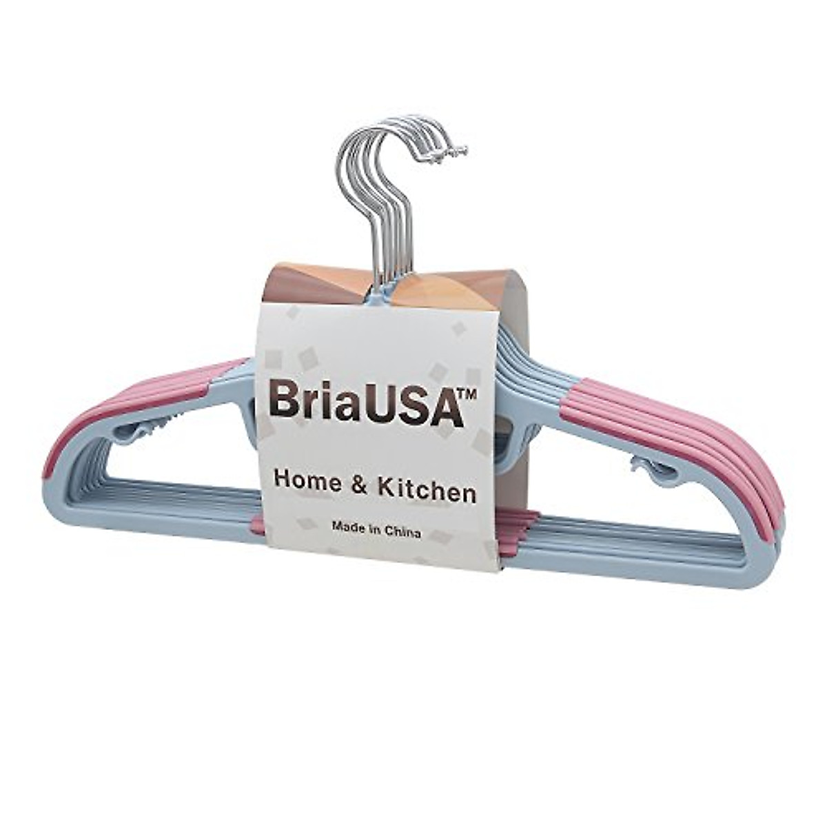 BriaUSA Dry Wet Clothes Hangers Amphibious Pink with Non-Slip Shoulder Design, Steel Swivel Hooks – Set of 10
