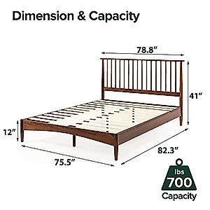 ZINUS Linda Mid Century Wood Platform Bed Frame / Solid Wood Foundation / Wood Slat Support / No Box Spring Needed / Easy Assembly, King,Brown