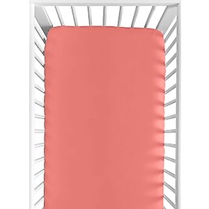 Fitted Crib Sheet for White and Coral Diamond Baby/Toddler Bedding - Solid Coral