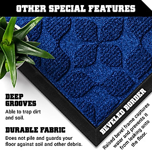 G128 Home Entrance Blue Geometric Floral Pattern Door Mat | 17x29.5 in | Thick Absorbent Natural Rubber Non Slip, Indoor/Outdoor, Easy Clean, Welcome Mats for Front Door/Patio/Garage