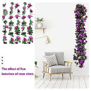 ALINREDBX 5pcs Artificial Flowers Fake Rose Vine Flowers Plants Hanging Rose Ivy for Home Hotel Wedding Party Garden Décor (Dark Purple)