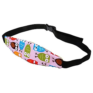 Potelin Baby Car Seat Pad Cushion Head Support Band Pram Stroller Sleep Seat Safety Belt Strap Cartoon Owl Pattern Strap for Kids Pink 1PCS