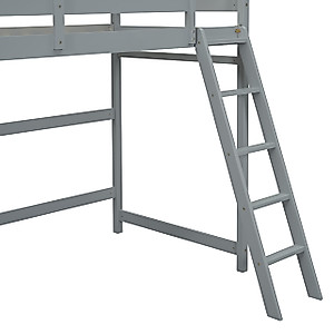 Bellemave Twin Size Loft Bed with Ladder, Wooden Loft Bed for Kids Teens, Loft Bed for Girls, Boys, Gray