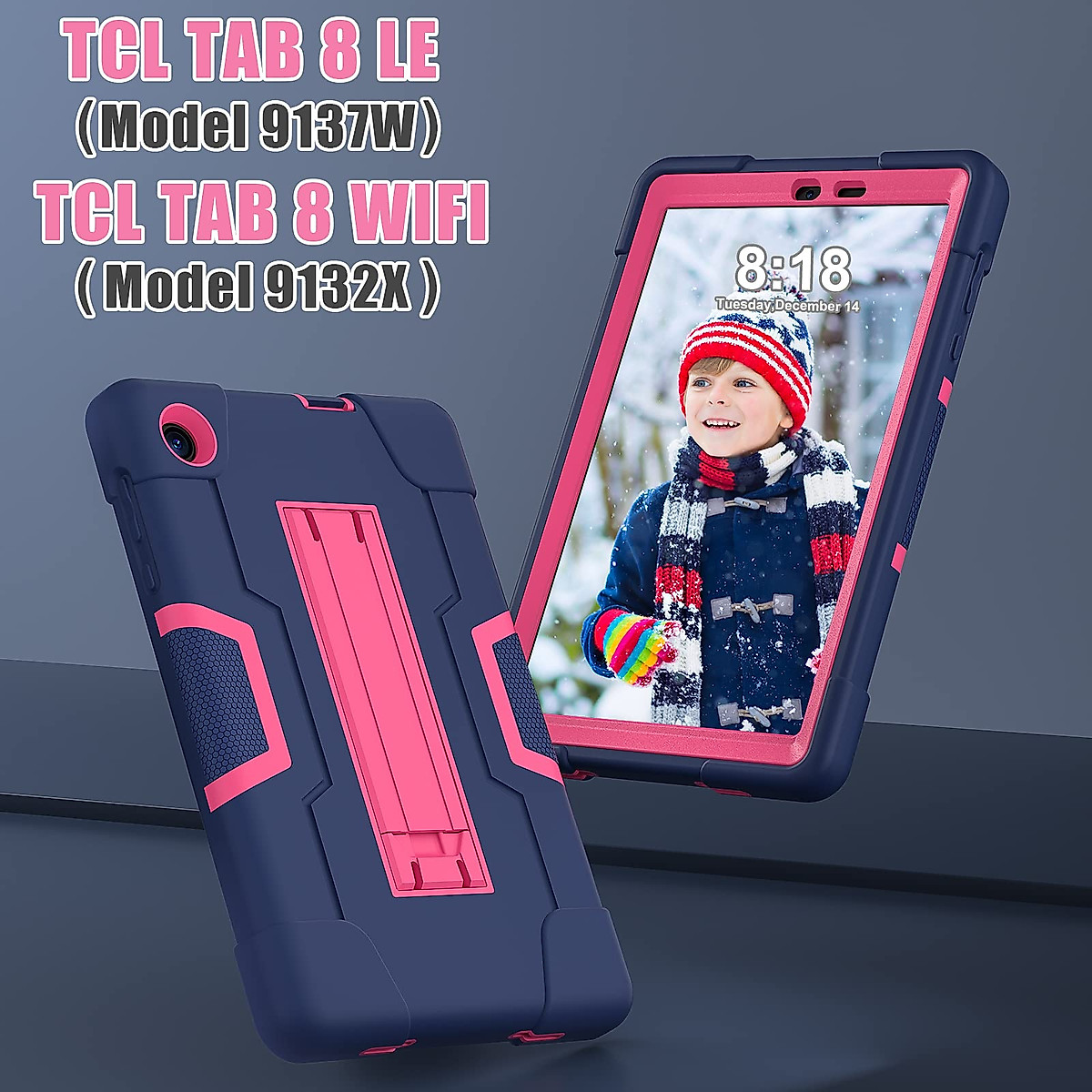 Bingcok for TCL TAB 8 LE Case, TCL TAB 8 LE Case for Kids, Heavy Duty Rugged Full-Body Hybrid Shockproof Drop Protection Cover for TCL Tab 8 LE (9137W) 2023/TCL Tab 8 WiFi (9132X) (5-Navy+Rose)