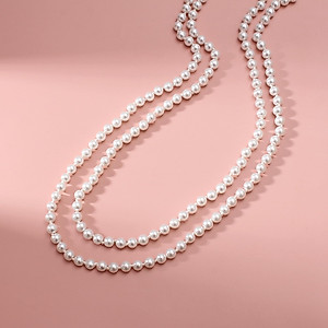 Merdia Elegant Women Lady Long White Sweater Created Pearl Necklace Beaded necklace