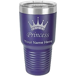 LaserGram 30oz Vacuum Insulated Tumbler Mug, Princess Crown, Personalized Engraving Included (Dark Purple)