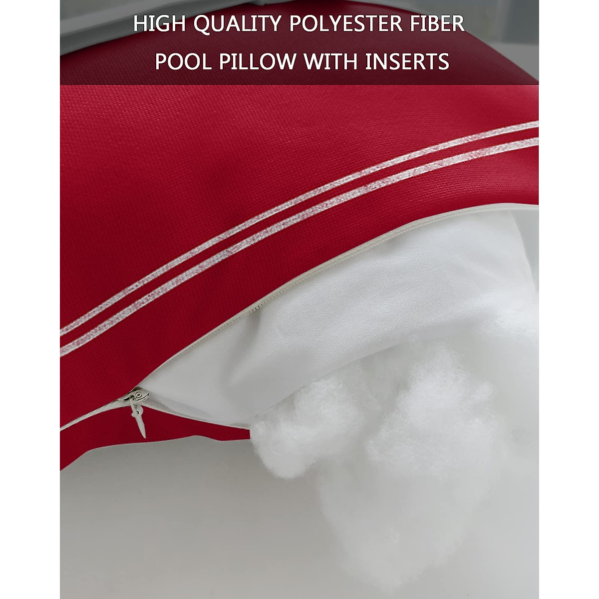 T&H XHome Outdoor Pillow for Chaise Lounge Chair, Solid Color Red Waterproof Headrest Pillow Lumbar Pillows with Insert & Adjustable Elastic Strap for Beach, Poolside, Patio, Office (2 Pack)