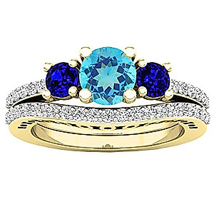 Dazzlingrock Collection 5.5 MM Round Blue Topaz,Blue Sapphire & Diamond Wedding Ring Set in 14K Yellow Gold, Size 8
